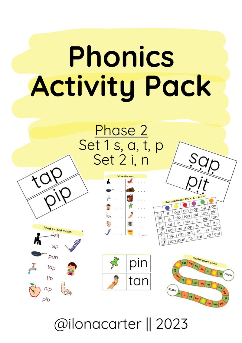 Ilona Carter - The Phonics Activity Pack 2 – Phase 2 set 1 s, a, t, p + set 2 i, n